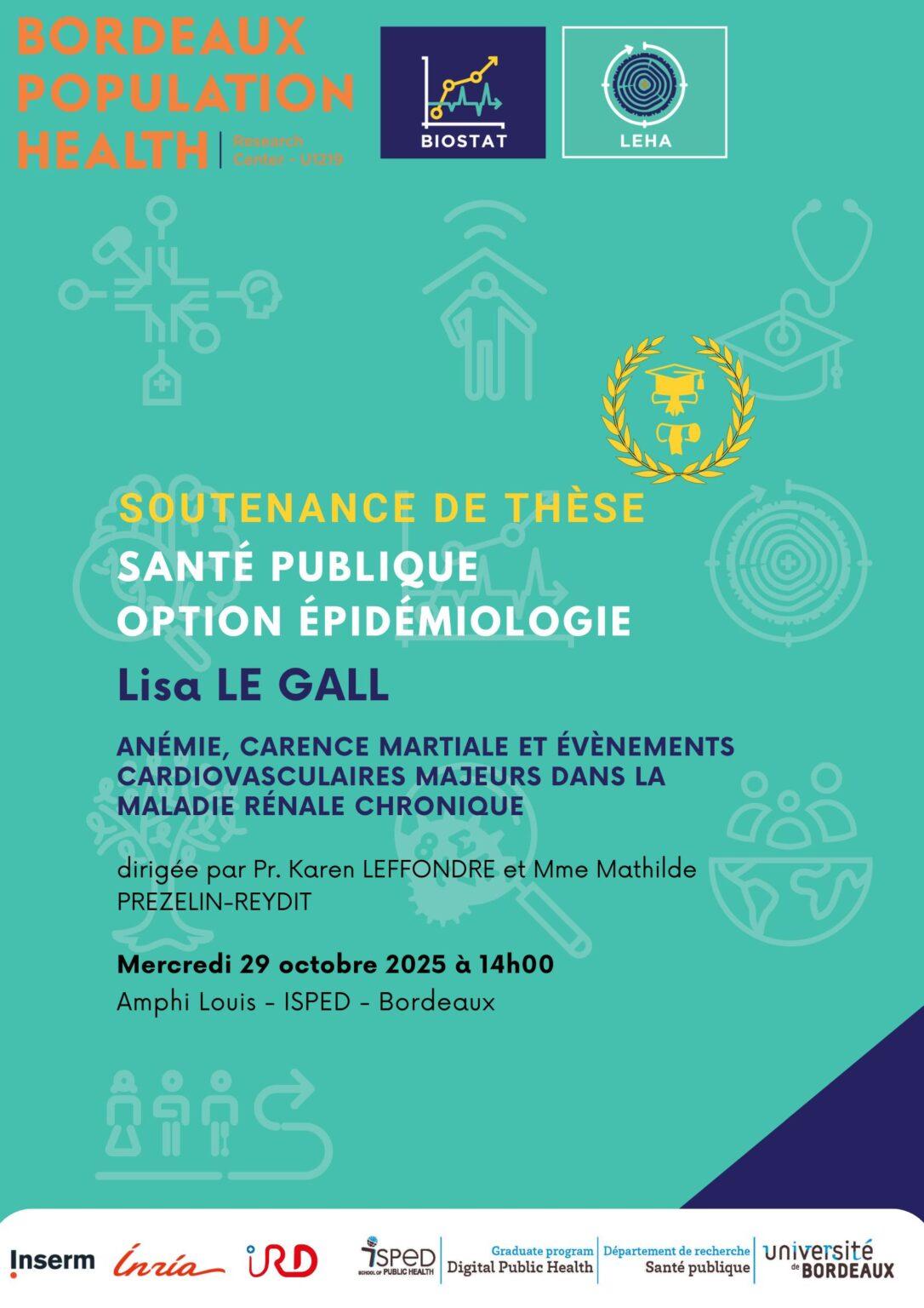 SOUTENANCE DE THESE : LISA LE GALL | Bordeaux population health